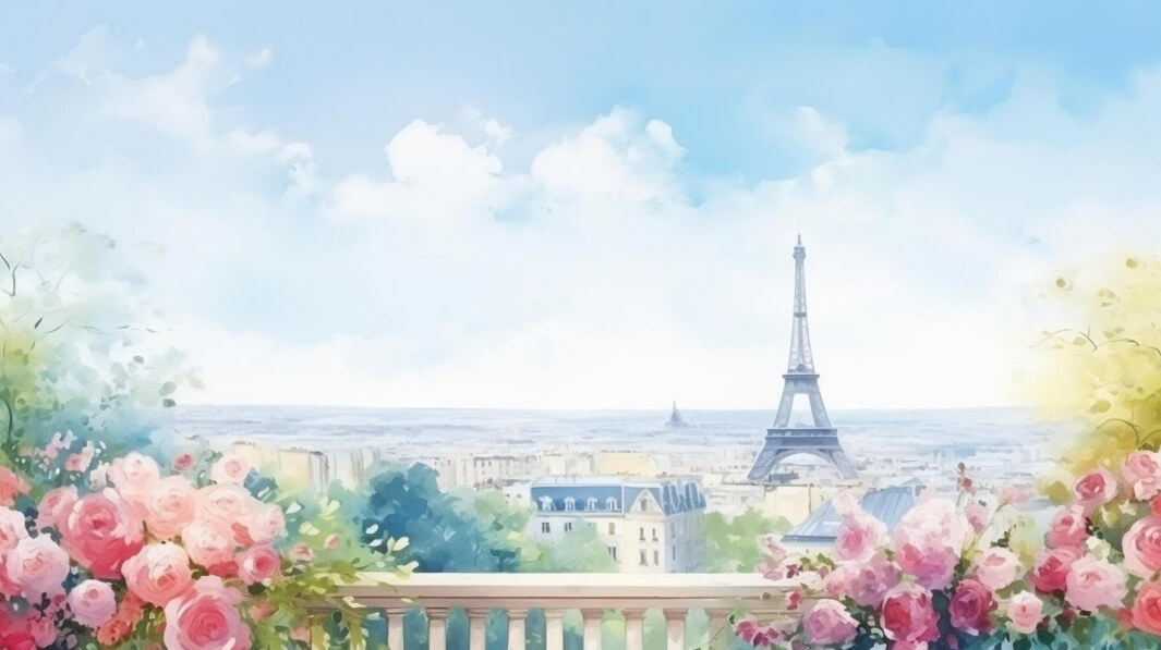 Eiffelturm Gemälde mit Balkon und Blumen Hintergründe online ...