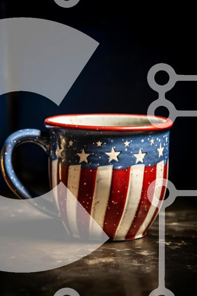 Patriotic Coffee Cup on Wooden Table stock photo | Creative Fabrica