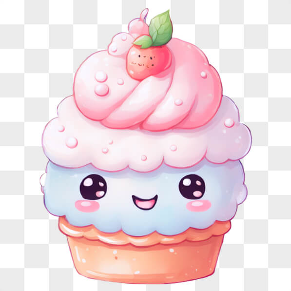 Download Kawaii Cupcake with Pink Frosting and Strawberries Kawaii ...