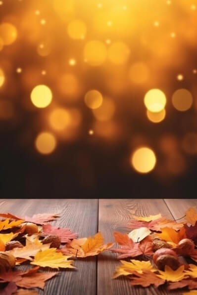 Download Autumn-Themed Wooden Table with Leaves and Pumpkins ...
