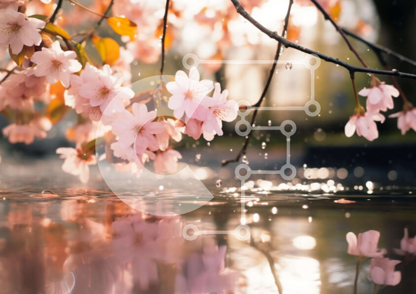 Blossoming Cherry Tree with Water Droplets stock photo | Creative Fabrica