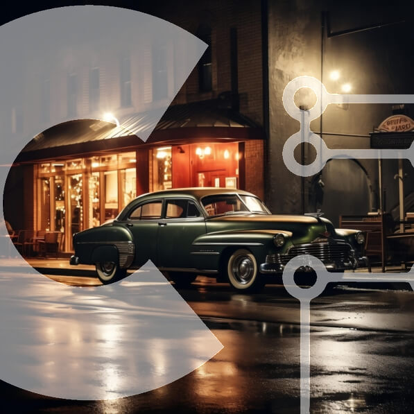 Old Green Car Parked Outside Restaurant at Night stock photo | Creative ...