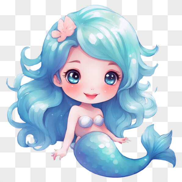 Download Kawaii Blue-Haired Mermaid Girl Kawaii Online - Creative Fabrica