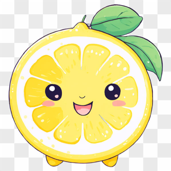 Download Kawaii Cartoon Lemon with Smiley Face and Green Leaves Kawaii ...