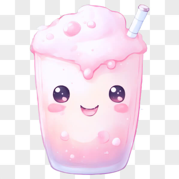Download Kawaii Pink Milkshake with Frothy Foam and Two Straws Kawaii ...