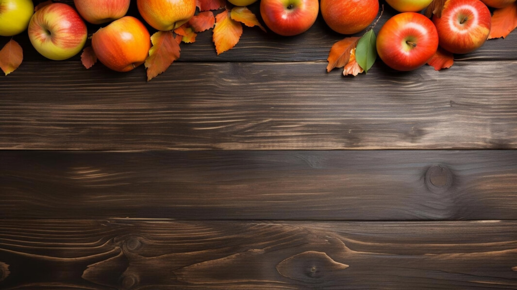 Download Arrangement of Apples and Leaves on Wooden Background ...