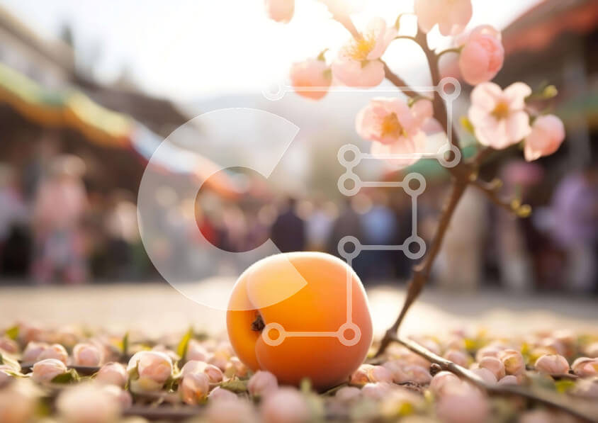 Orange on Cherry Tree with People at Outdoor Festival stock photo ...