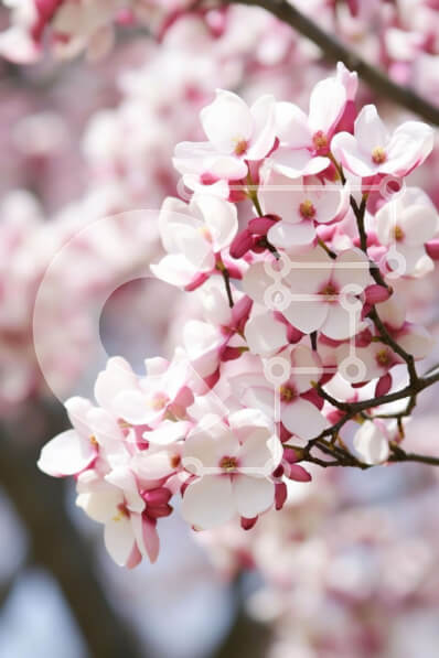 Pink and White Flowers on Oak Tree Branches stock photo | Creative Fabrica