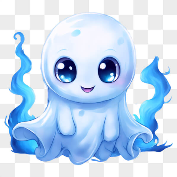 Download Kawaii Ghost with Blue Eyes on Black Flames Kawaii Online ...