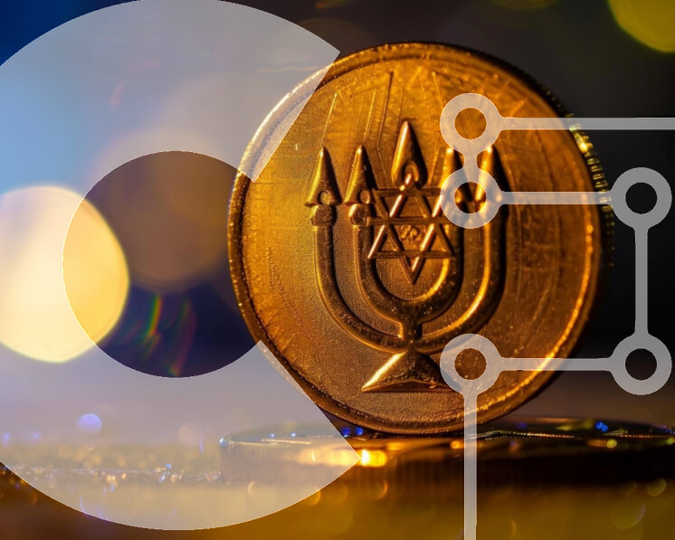Gold Coin with Menorah for Hanukkah stock photo | Creative Fabrica