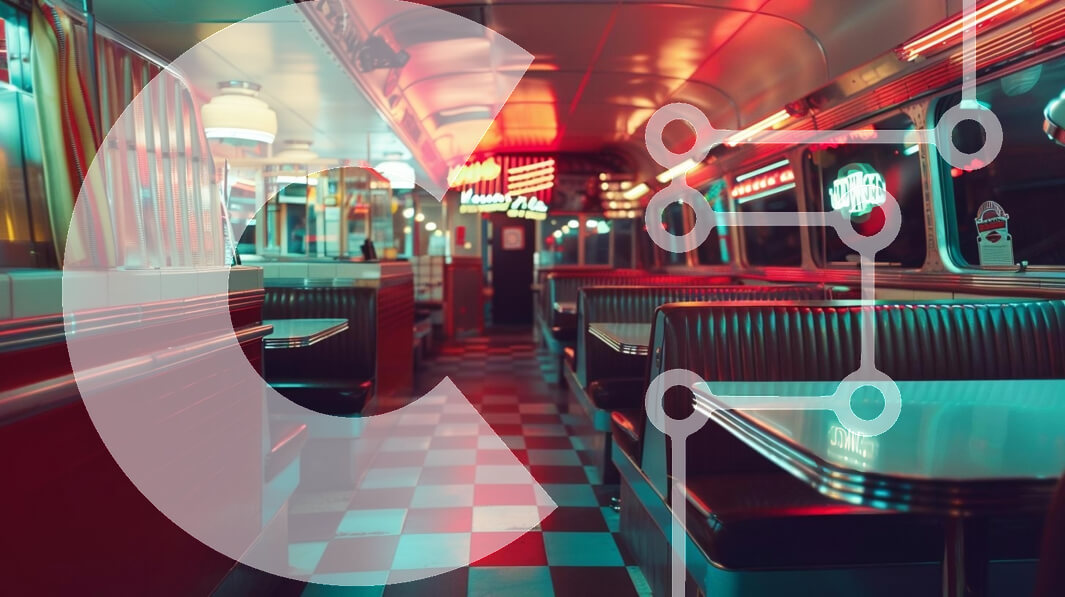 Diner Restaurant Interior with Checkered Tables and Neon Signs stock ...