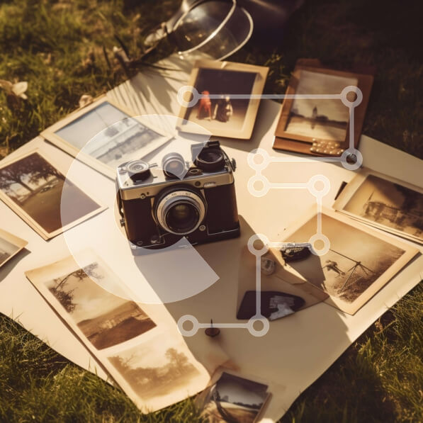 Vintage Camera and Photos on Paper with Sunglasses stock photo ...