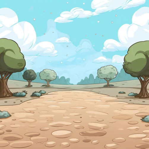 Download Cartoon-Style Landscape with Trees and Dirt Road Backgrounds ...