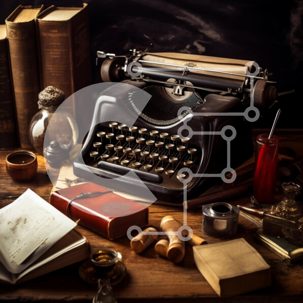 Vintage Typewriter and Books on Wooden Table stock photo | Creative Fabrica