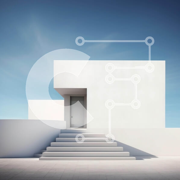 White Building with Steps and an Open Door stock photo | Creative Fabrica