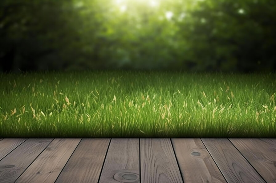 Baixe Cenário Externo Idílico com Piso de Madeira e Grama Verde ...