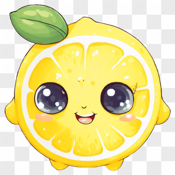 Download Kawaii Lemon Character with Big Eyes and Green Leaves Kawaii ...
