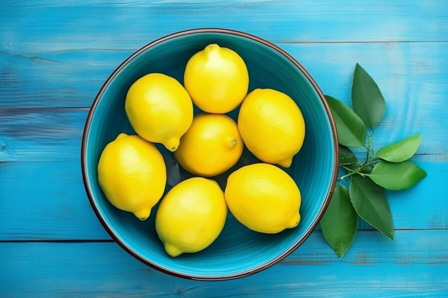 Download Blue Bowl with Lemons and Green Leaves Backgrounds Online ...