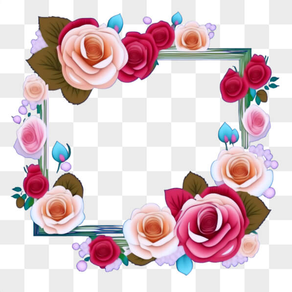 Scarica Cornice con Rose Rosa e Foglie Verdi PNGs Online - Creative Fabrica