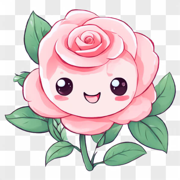 Download Kawaii Pink Rose with Green Leaves Kawaii Online - Creative ...
