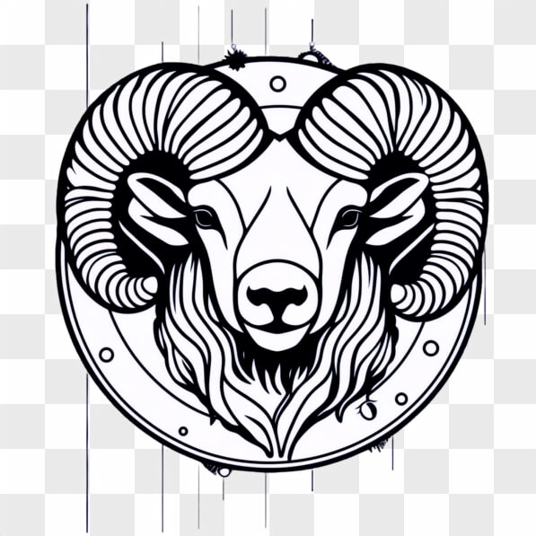 Download Ram Head in Black and White with Horns PNGs Online - Creative ...