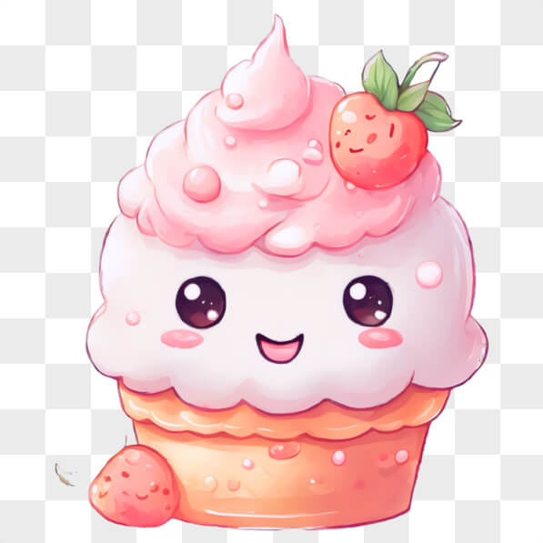 Download Kawaii Cupcake with Strawberries Kawaii Online - Creative Fabrica