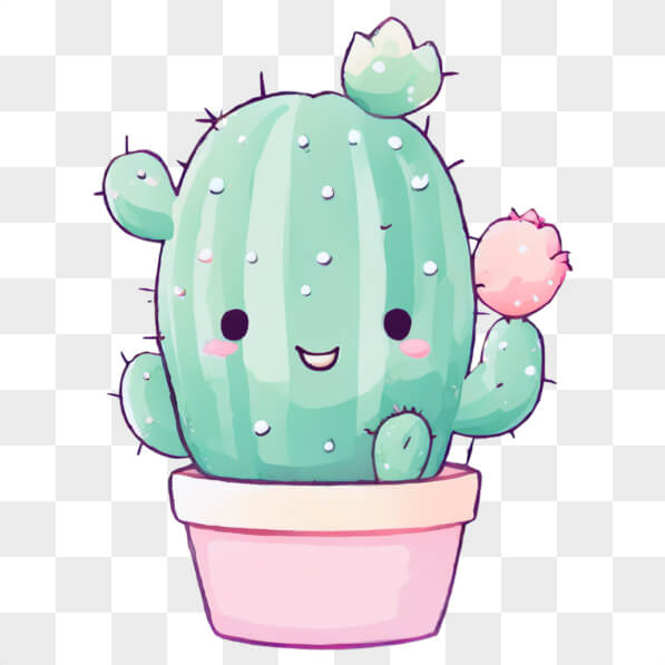 Download Kawaii Cactus Plant in Pot with Pink Flowers Kawaii Online - Creative Fabrica
