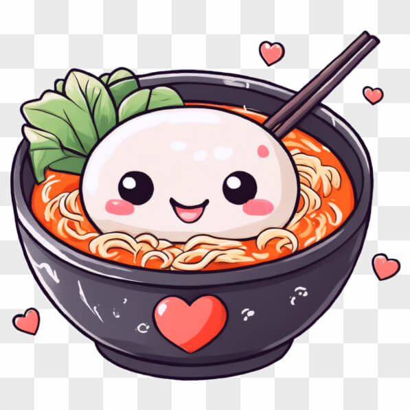 Download Kawaii Bowl of Ramen with Cartoon Noodle and Heart Sticker ...