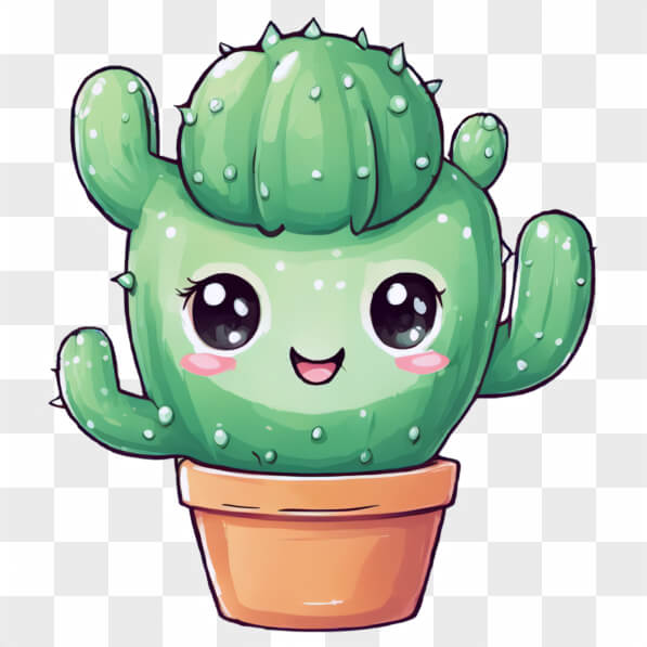 Download Kawaii Green Cactus Plant in Pot with Cute Eyes and Smiley ...