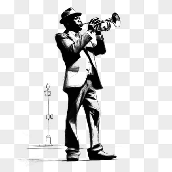 Download Man Playing Trumpet on Street Sketches Online - Creative Fabrica