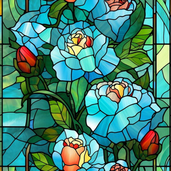 Download Stained Glass Window with Blue Roses Patterns Online ...