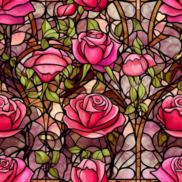 Download Seamless Pink Rose Pattern in Stained Glass Windows Patterns ...