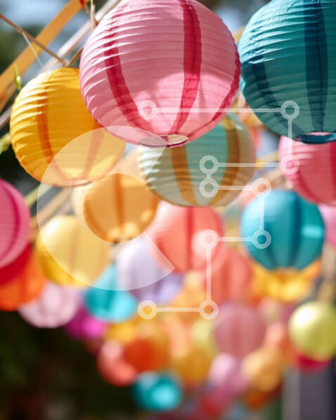 Colorful Paper Lanterns Display Outdoors stock photo | Creative Fabrica