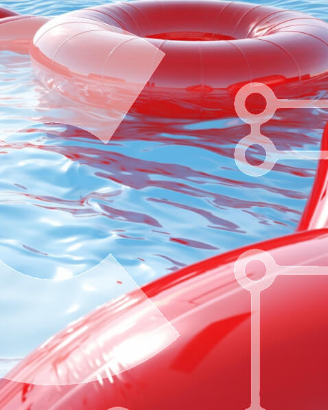 Red Life Rafts Floating in Water stock photo | Creative Fabrica