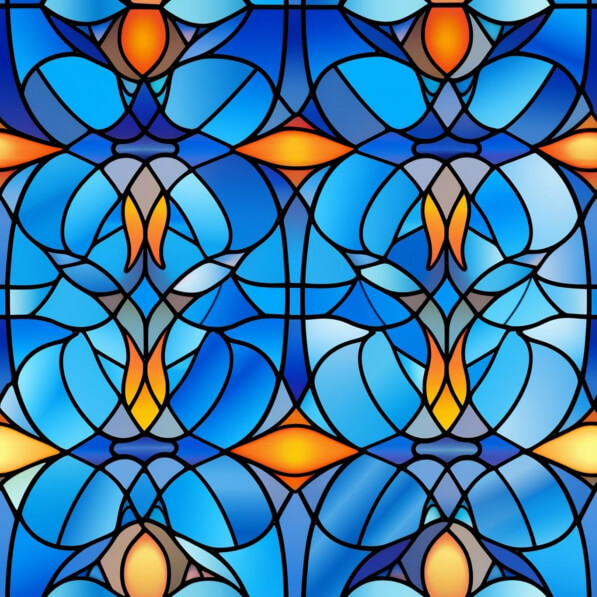 Download Stained Glass Window with Blue, Orange, and Yellow Flowers ...