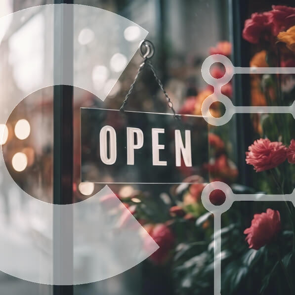 Open Sign and Colorful Flowers in Shop Window stock photo | Creative ...
