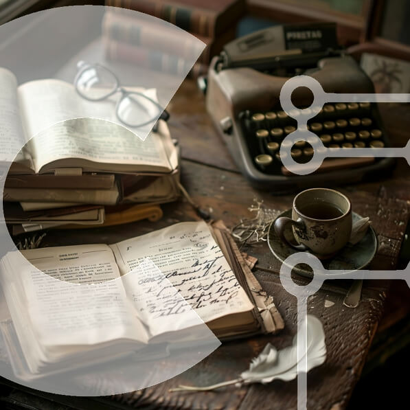 Vintage Typewriter and Books on a Table stock photo | Creative Fabrica