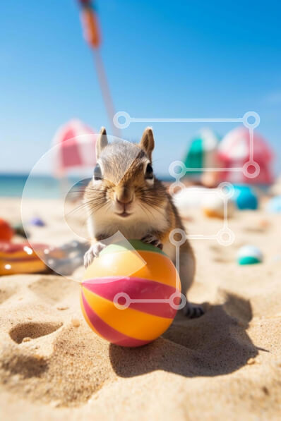 Download Playful Chipmunk with Orange and Yellow Ball on Beach ...