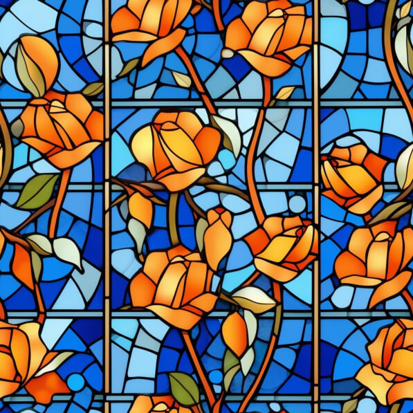 Download Abstract Stained Glass Window with Orange Roses Patterns ...