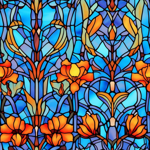 Download Stained Glass Window with Orange Flowers Patterns Online ...