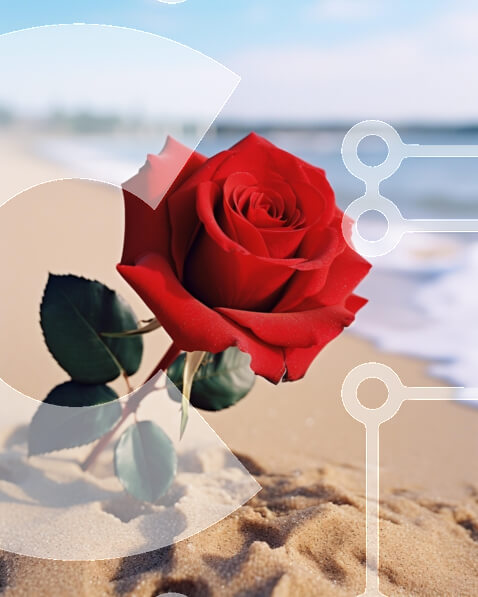 Solitary Red Rose on Beach with Ocean View stock photo | Creative Fabrica