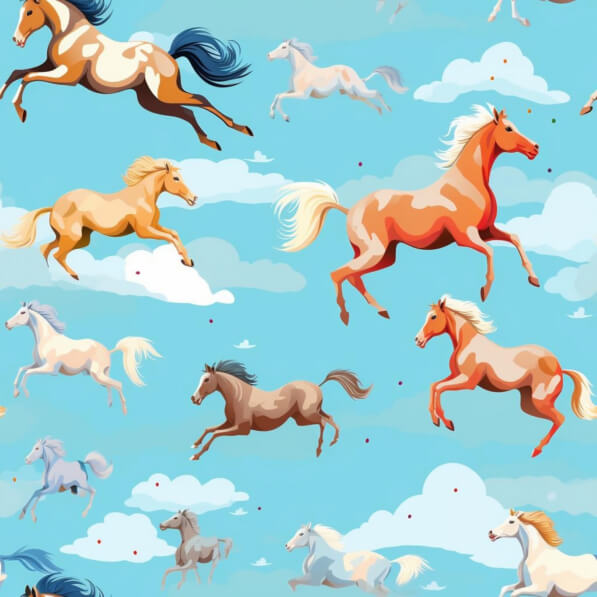Download Colorful Horses Running in the Sky Seamless Pattern Patterns ...