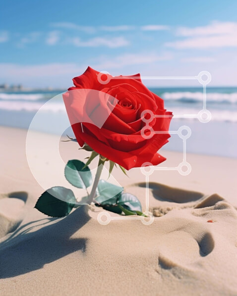 Red Rose on Beach with Shells stock photo | Creative Fabrica