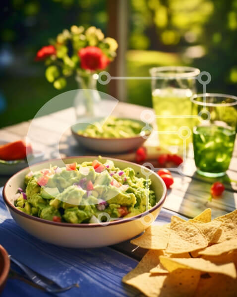 Download Outdoor Dining with Guacamole, Chips, Salsa, and Wine ...