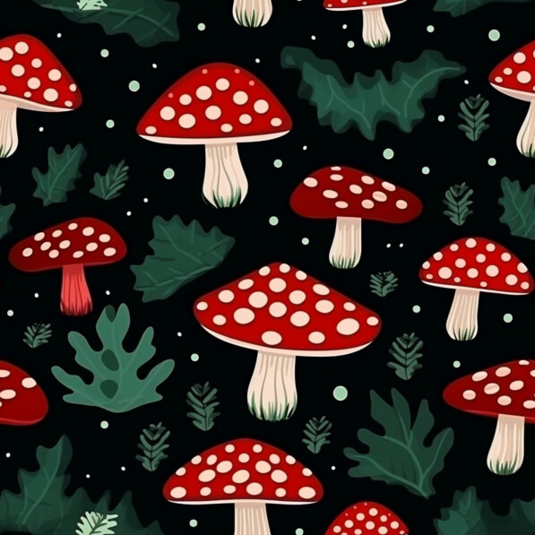 Scarica Motivo senza soluzione di continuità con funghi rossi e foglie ...