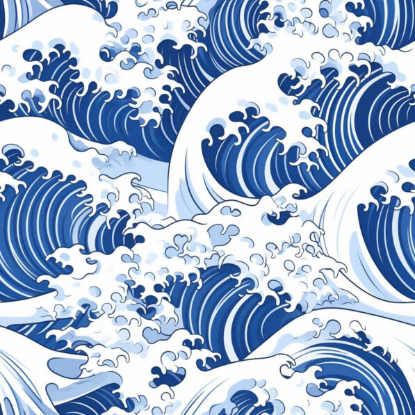 Download Blue and White Seamless Pattern with Great Wave off Kanagawa ...