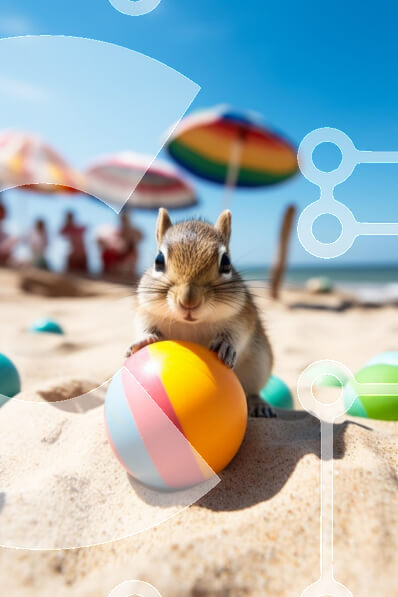 Chipmunk Playing with Easter Egg on Beach stock photo | Creative Fabrica
