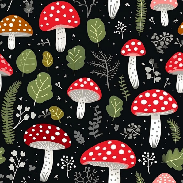 Download Nature-inspired Seamless Pattern with Mushrooms, Leaves, and ...