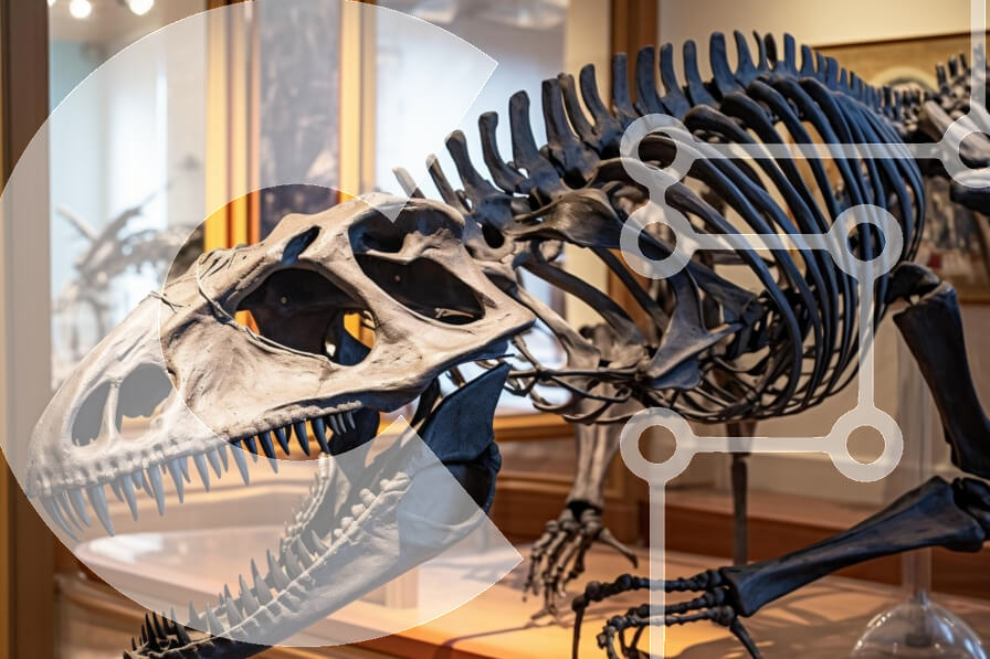 T-rex Dinosaur Skeleton Exhibit in a Museum stock photo | Creative Fabrica