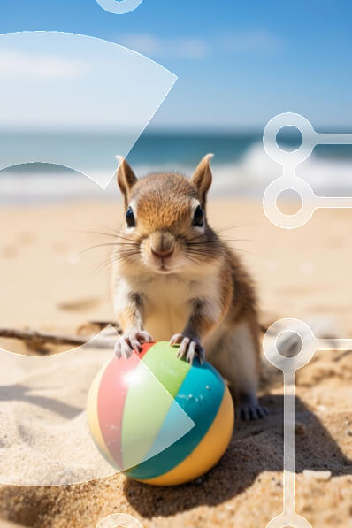 Playful Squirrel on the Beach with Easter-themed Ball stock photo ...
